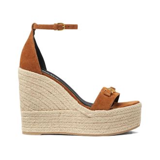 Versace Karamellbrauner Geflochtener Raffia Keilabsatz - - Shoes - Damen - Braun - 39 EU