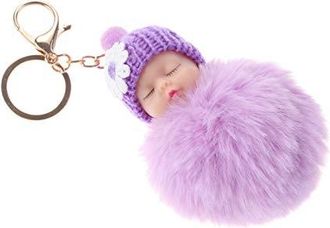 Garneck Porte-cl&eacute;s en forme de poup&eacute;e avec pompon, mignon et moelleux, pour femme, pour voiture, portefeuille, t&eacute;l&eacute;phone, pendentif de, breloque violet