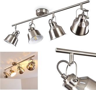 HOFSTEIN Deckenleuchte Safari, Deckenlampe aus Metall in Stahl gebürstet/Weiß, 4-flammig, mit verstellbaren Strahlern u. Lichteffekt, 4 x E14-Fassung, Spot im 