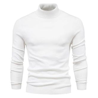 Generic Chemise &agrave; col roul&eacute; et manches longues c&ocirc;tel&eacute;e pour homme - Doux et l&eacute;ger - Coupe ajust&eacute;e - Pull en tricot extensible, blanc, XXL