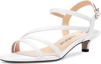 Castamere Femmes Ouvert Bout Bas Kitten Talon Heel Lanières Cheville Sandales Boucle Dress Bureau Décontracté Chaussures 3.5 CM Heels Blanc 37 EU