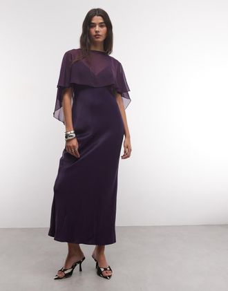 Asos Satin-Cape-Layer-Maxikleid in Lila