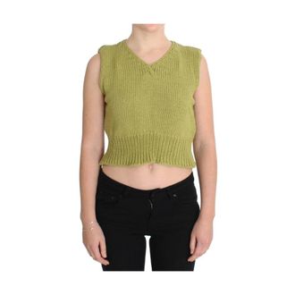 Pink Memories Femme, Pulls, Vert, Taille: ONE Size &Eacute;l&eacute;gant gilet vert sans manches en tricot