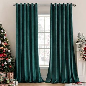 Miulee Rideaux Velours Vert Fonc&eacute; 200x245 CM Lot de 2, Luxurious Doux Semi-occultant Rideau &agrave; Oeillets, Rideau Thermique Isolant Anti Chaleur Velours pour Ch