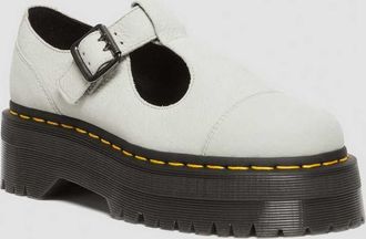 Dr. Martens Bethan Tumbled Nubuck Leder Mary Jane Plateauschuhe in Creme/Grün, Größe: 36