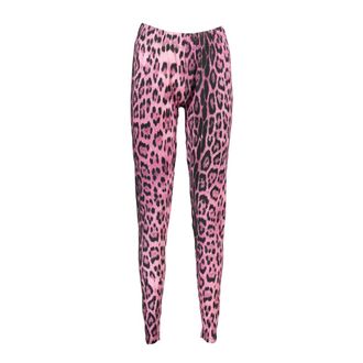 Cavalli Femme, Pantalons, Rose, Taille: 46 FR Leggings Roses pour Femme avec Imprim&eacute; et Logo