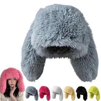 Generic Joli bonnet en peluche avec oreilles de lapin pour femme, bonnet en fourrure douce et chaude avec oreilles de lapin, gris, Taille unique