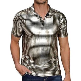 Generic Chemise Homme, Chemise Homme D&eacute;Contract&eacute;E &agrave; Manches Courtes Et Col &agrave; Revers en PU Style Disco Ann&eacute;Es 70 Id&eacute;Ale pour Les Soir&eacute;Es en Bo&icirc;Te De Nuit