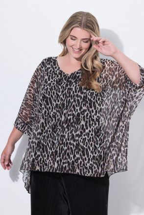 Miamoda Druckbluse Mesh-Bluse oversized Leo blickdichtes Jerseytop