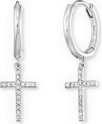 Engelsrufer Damen Creolen mit Kreuzahänger aus Sterling Silber - besetzt mit 32 weißen Zirkonia Steinen - Clipverschluss - nickelfrei