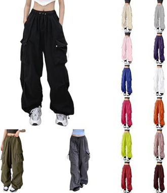 Generic Pantalon cargo rétro pour Femme Style de Rue Entrejambe Large Grande Poche Fond décontracté Y2K Casual Classique Punk Streetwear