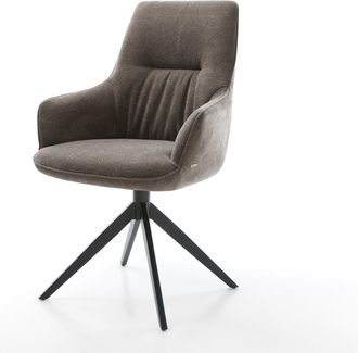 DELIFE Drehstuhl Zelia-Flex mit Armlehnen Strukturstoff Soft Taupe Kreuzgestell breit Schwarz 360&deg; drehbar Wippfunktion Taschenfederkern, Esszimmerst&uuml;hle