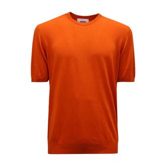Alpha Studio Homme, Tops, Orange, Taille: XL Pull en maille de crêpe de coton