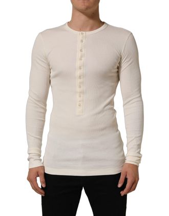 Dolce & Gabbana Mens Off White Cotton Henley Long Sleeves T-Shirt