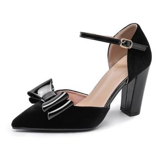 Generic Escarpins en velours avec noeud et sangle de cheville pour femme - Bout ferm&eacute; - Pour mariage, soir&eacute;e et f&ecirc;te, Noir, 40.5 EU