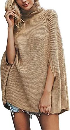 Generic Femmes Hiver Chaud Tricot&eacute; Ch&acirc;le - Femme &Eacute;l&eacute;gant Tricot&eacute; Cape Pull Pull Poncho Tricot Hiver Ch&acirc;le Pull Top Chauve-Souris Long Baggy Tunique Pulls Soli