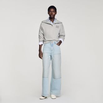 Sandro Washed Straight Strasspatch-Jeans