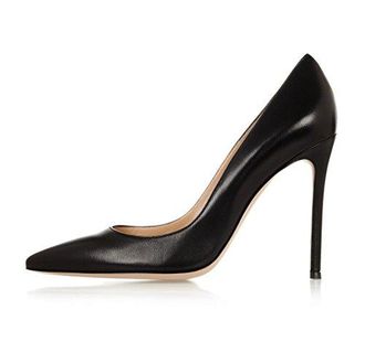 EDEFS Escarpins Vernis Femme - Chaussures &agrave; Talons Hauts Aiguille - Bout Pointu PU Cuir - Fete Soiree Grande Taille - Noir - T.43