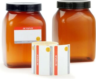 Octopus 2x 1000 ml Plastik-Becher mit Deckel, Plastikdose, Weithals-becher, Gewürzdose mit großer Öffnung und Schraubverschluss mit Beschriftungsetiketten