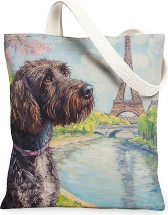 Generic Sac fourre-tout en toile avec pointeur allemand pour le shopping, 33 x 38 cm, tour romantique, sac d&eacute;picerie r&eacute;utilisable, sac &agrave; bandouli&egrave;re pour femm