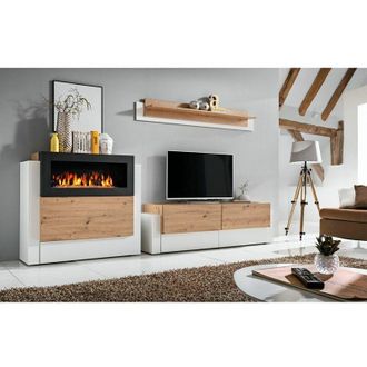 AC-Déco Ac-deco - Ensemble meuble tv mural et buffet cheminée Queens - l 290 x p 45 x h 150 cm - Blanc et beige - Livraison gratuite