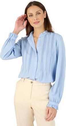 Damart Chemisier Cr&ecirc;pe &Agrave; Volants, Femme, Col Rond, Bleu gris&eacute;, 46