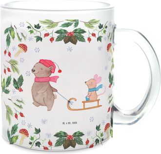 Mr. & Mrs. Panda Tasse Bär und Maus Schlitten - Geschenk, Teetasse, Tee, Glas, Weihnachten, Becher, Teeglas
