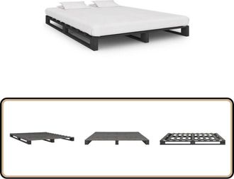 vidaXL Palettenbett Grau Massivholz Kiefer 120×200 cm - Palettenbett - Holzkernbettrahmen - Kiefernbett - Lattenrost - Doppelbett