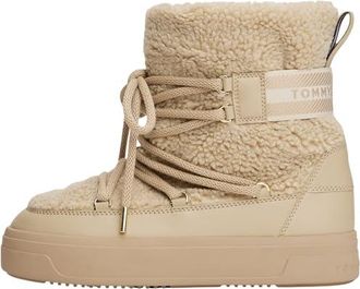 Tommy Hilfiger Bottes Mid Boot Femme Faux Shearling avec Lacets, Beige (Sandalwood), 39