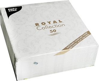 Papstar Papstar, 50 Servietten ROYAL Collection 1/4-Falz 40 cm x 40 cm weiss Damascato, 84994