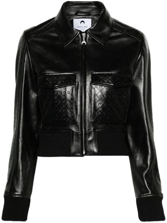 Marine Serre veste en cuir &agrave; logo emboss&eacute; - Noir