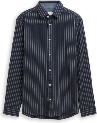 Tom Tailor Herren 1048428 Regular Fit Flanell-Hemd mit Muster, 39358-Navy White Fine Stripe, XXL