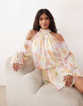Gina Tricot Gina Tricot - Boho-Minikleid aus Chiffon mit buntem Blumenmuster-Mehrfarbig