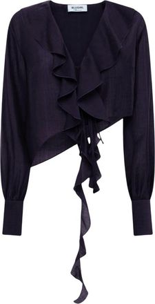Blugirl Femme, Blouses et Chemises, Bleu, Taille: 34 FR Blouse Courte en Lyocell avec Volants