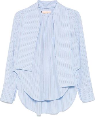 Plan C Plan C, Femme, Blouses et Chemises, Bleu, Taille: 34 FR Chemise Bleue &agrave; Rayures en Coton avec &Eacute;charpe