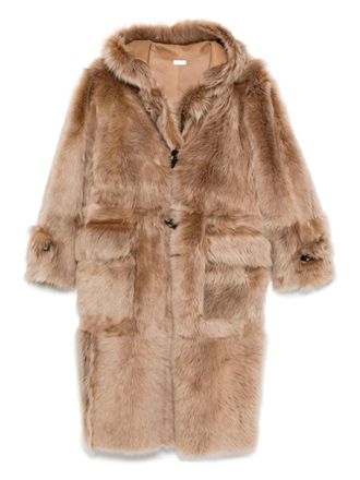 Utzon Cherie Shearling-Kapuzenmantel - Nude