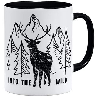 OM3 Into The Wild Hiking Trails Nature Woods Kaffee-Tasse mit Spruch - Keramik Becher - 11oz 325ml - Beidseitig Bedruckt - Schwarz