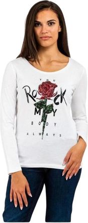 Gas Gas, Femme, Tops, Blanc, Taille: 34 FR T-Shirt en Coton &agrave; Manches Longues