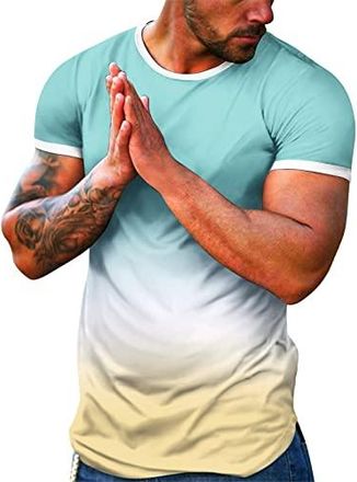 Generic T-shirts d&eacute;grad&eacute;s pour hommes 2025 d&eacute;contract&eacute;s athl&eacute;tiques tendance hauts amples &agrave; manches courtes pour sortir, coupe ample, joli t-shirt habill&eacute; &agrave; c