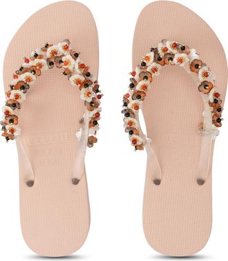 UZURII Slipper & Pantoletten - flip flop Tulum Bloom Coffee - Gr. 37_38 - in Creme - f&uuml;r Damen