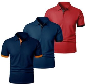 Generic Lot de 3 polos &agrave; manches courtes pour homme - Couleur unie - Col montant - Boutonn&eacute; - D&eacute;contract&eacute; - Tendance - T-shirts de golf, violet, 4XL
