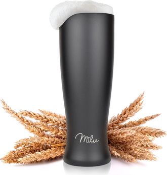 Milu Weizenbierglas Edelstahl isoliert | Bierglas mit Deckel | Thermobecher | Bierkrug Geschenk für Männer, Papa | hält 7 Stunden kalt | Spülmaschinenfest 