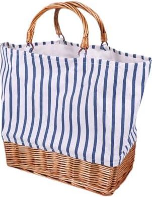 Hemoton Paquet Fourre-tout Femme En Toile Et Rotin Bleu Ray&eacute; Paquet De Courses L&eacute;ger Et Pratique Pour Voyage Et Usage Quotidien Taille Moyenne