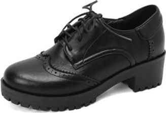 Generic Chaussures Oxford Vintage pour Femmes à Lacets à mi-Bloc Talons Bout Rond Bord daile élégant Quotidien Bureau Party Dress Shoes,Noir,38.5 EU