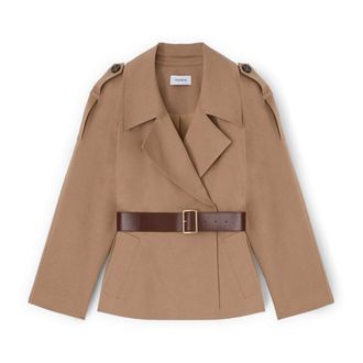 Motivi Femme, Manteaux, Beige, Taille: 36 FR Trench court en m&eacute;lange de lyocell avec ceinture
