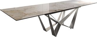 DELIFE Esszimmertisch Edge Keramik Minas Melange Wei&szlig;-Beige 200-300x100 Spider Flachstahl Edelstahl ausziehbar