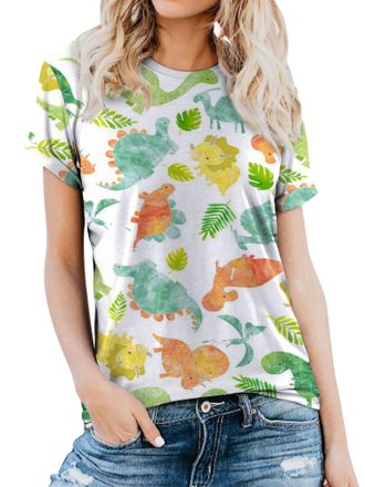 Dresswel Damen Dinosaurier T-Shirt Niedliche lustige T-Shirts Dino Grafikdruck Sommer Oberteile Frauen Rundhals Kurzarm Tee Tops Bluse
