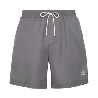 Brunello Cucinelli Homme, Maillots de bain, Gris, Taille: S Logo Embroidered Drawstring Swim Shorts