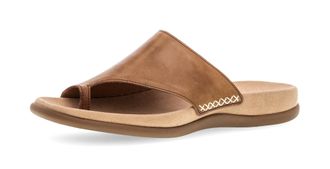 Gabor Zehentrenner GABOR, Damen, Gr. 42, nussbraun, Kalbsleder, Schuhe Zehentrenner, Keilabsatz, Sommerschuh, Dianette mit kontrastfarbiger Stickerei, Topse