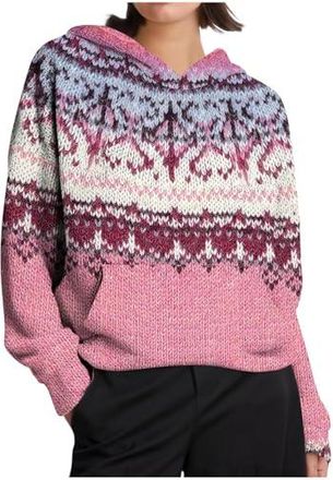 Generic Welt Shop V&ecirc;tements Tricot&eacute;s Chaud &Eacute;l&eacute;gant Imprim&eacute; Sweatshirts Mode avec &Eacute;paules Coud&eacute;es Pull avec Pull Color&eacute; Femme, rouge, XXL